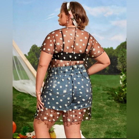 Dresses | Daisy Flower Sheer Mesh Long Dress Top Cover Up | Poshmark